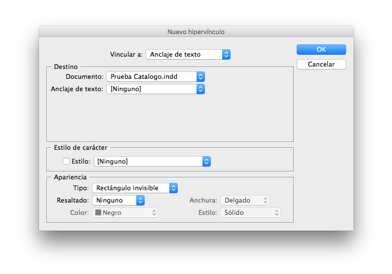 Espacio de trabajo: Hipervínculos en Indesign