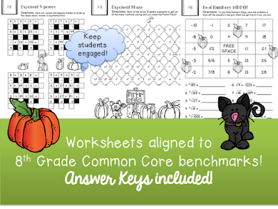 Kelly McCown: October NO PREP Math Packet - 8th Grade
