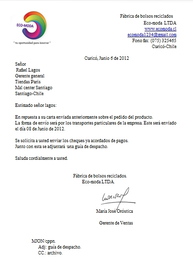 María José Orostica: Carta de Remisión