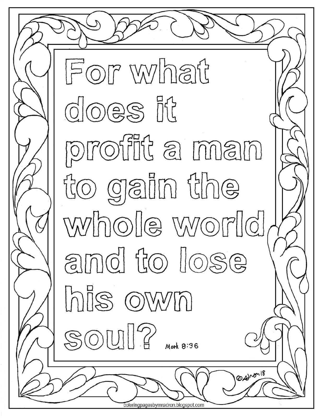 Coloring Pages for Kids by Mr. Adron: Mark 8:36 Print and Color Page ...