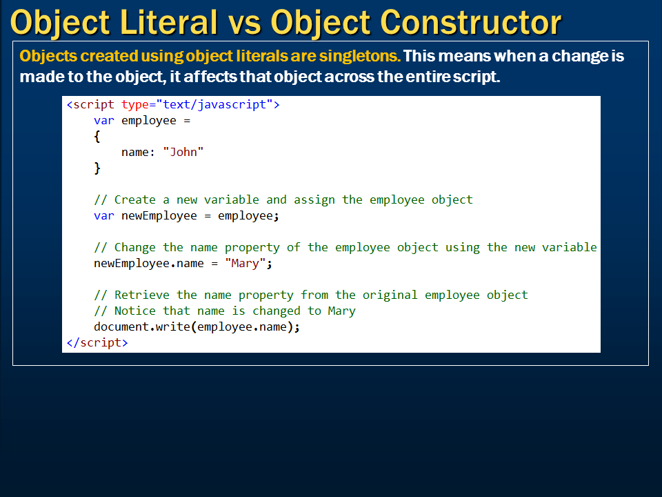 Sql Server Net And C Video Tutorial Object Literal Vs Object Constructor