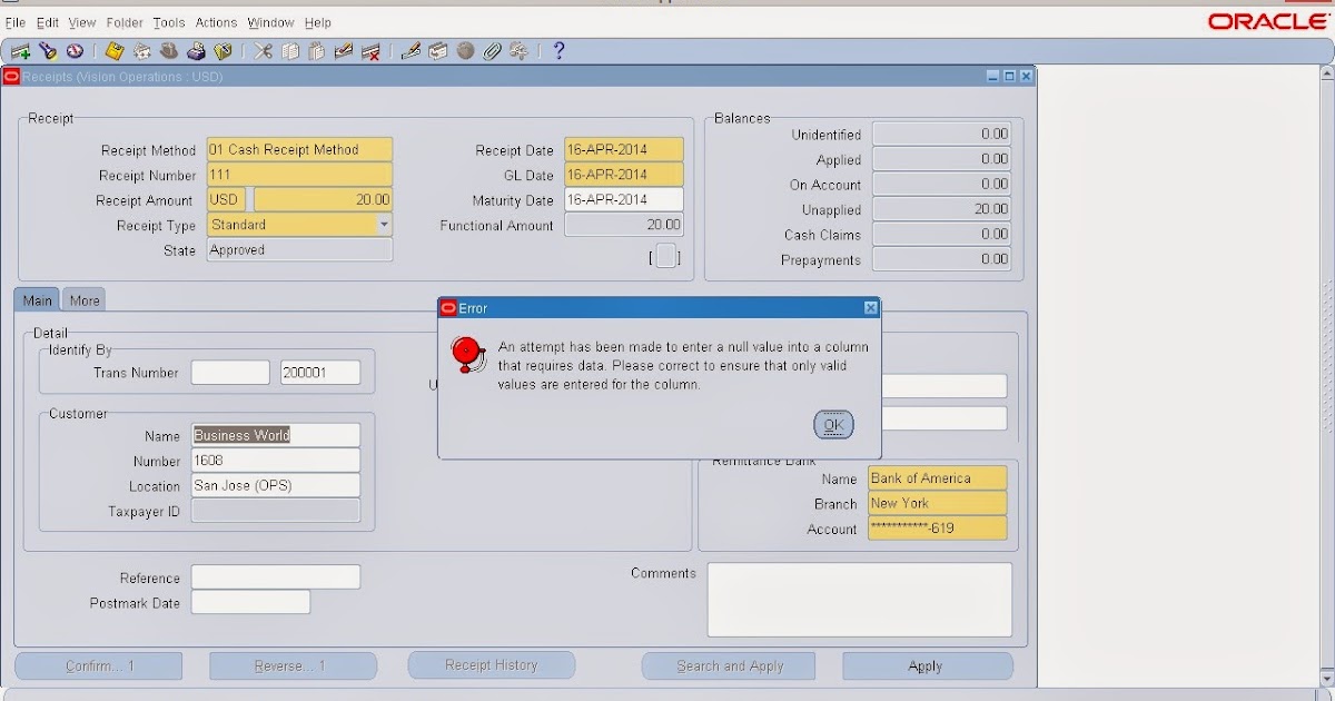 Oracle Application Techno Functional An Error Attempt Has Been Made To Enter A Null Value In