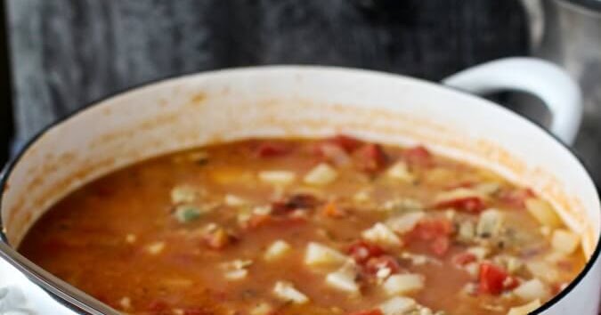 Red Clam Chowder with Garlicky Saltine Garnish | Karen's Kitchen Stories