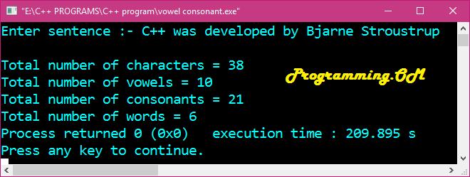 Program in C and C++ to print how many vowels, consonants and words are ...
