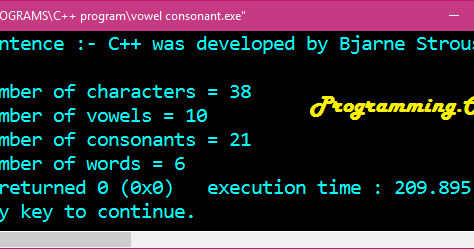 Program in C and C++ to print how many vowels, consonants and words are ...