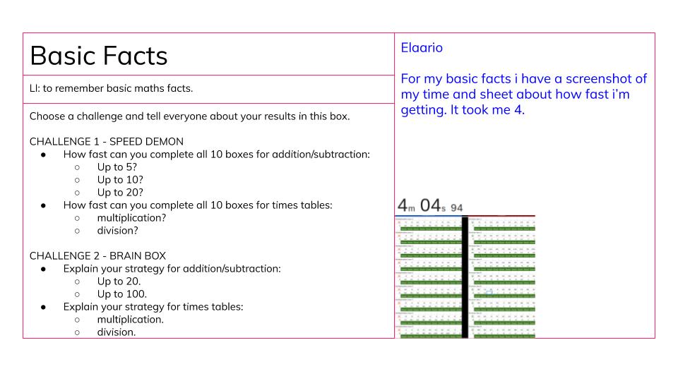 Elaario @ Panmure Bridge School: basic facts boxes