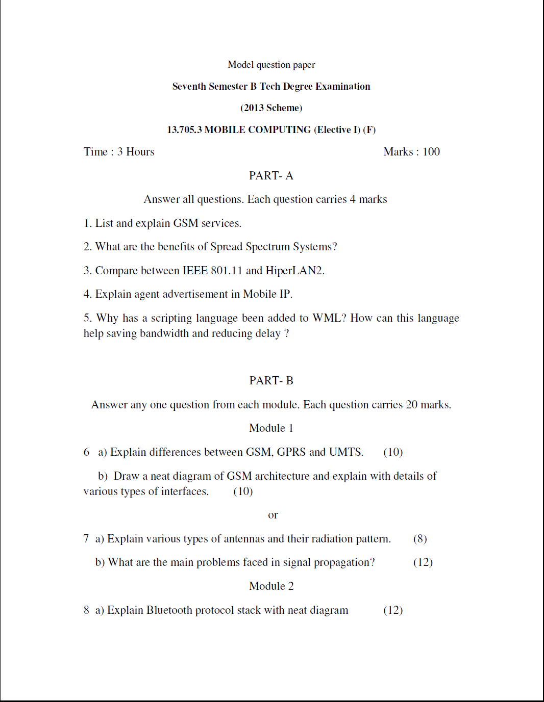 Kerala University B Tech Mobile Computing ( F) 2016 Question Paper ...
