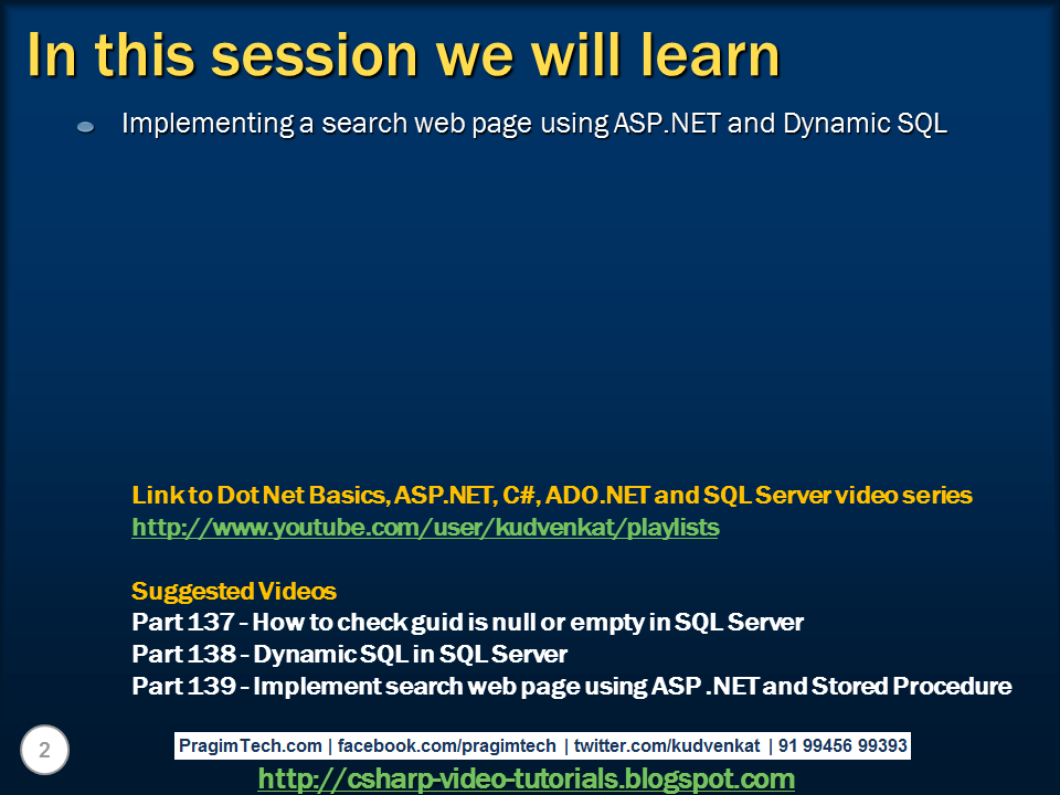 Sql Server Net And C Video Tutorial Implement Search Web Page Using Aspnet And Dynamic Sql