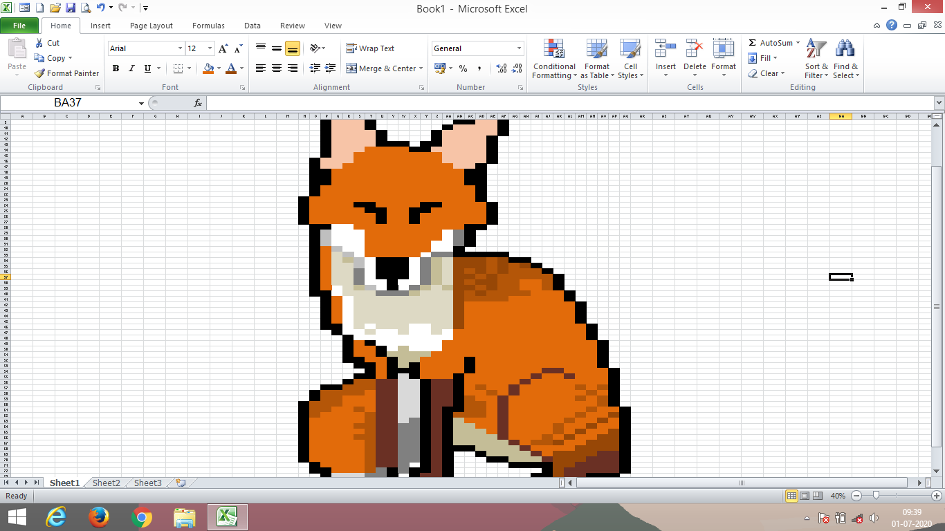 A4 ART: Fox Pixel Drawing in MS Excel