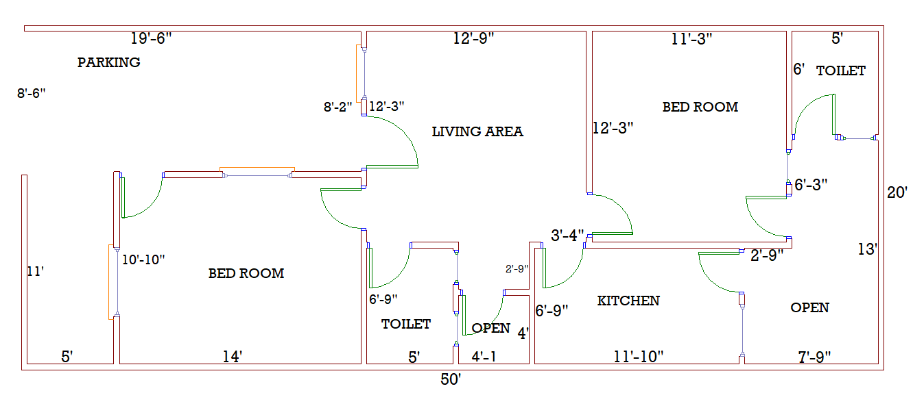 House Plan for 20 Feet by 50 Feet plot - 1000 sqft Home Design - 20 X ...