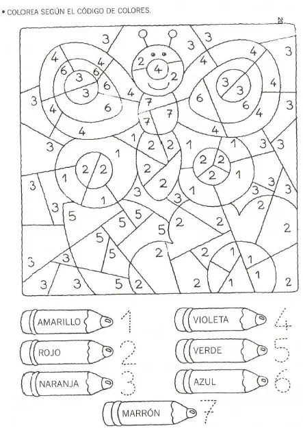 Ejercicio preescolar. Colorea el numero de acuerdo a su color.