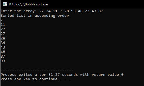 CS Assign: Write a C program to sort an array using Bubble sort.