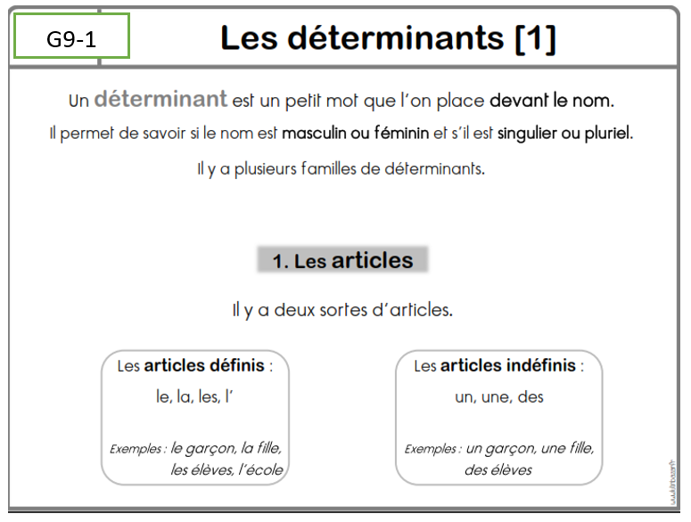 Ecole du Tambour: Grammaire G9 - Les déterminants
