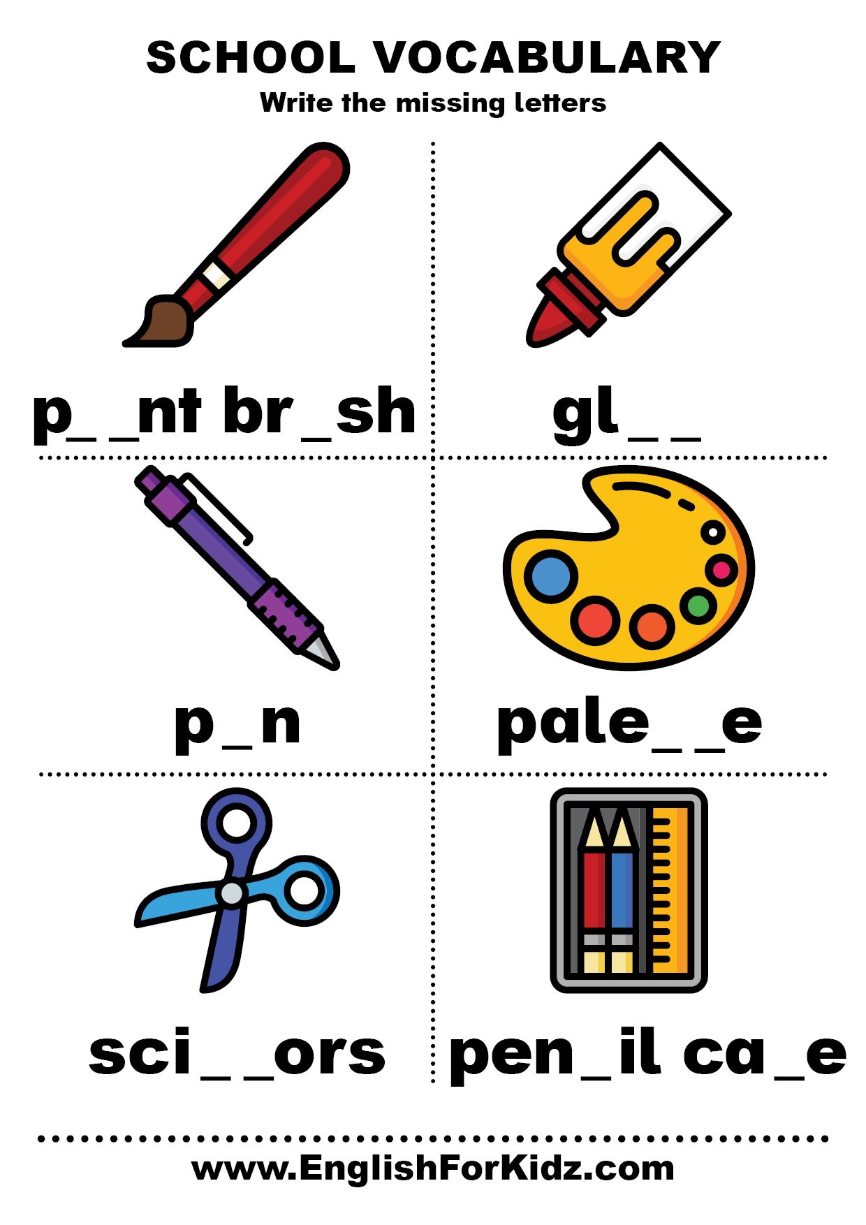 School Vocabulary Worksheets (Free PDF)