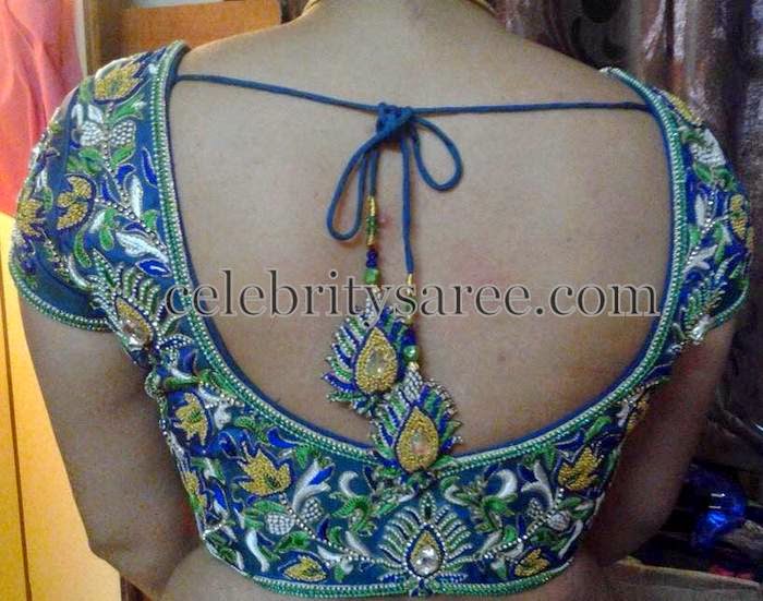 Thread Work Blouse with Deep Neck - Saree Blouse Patterns