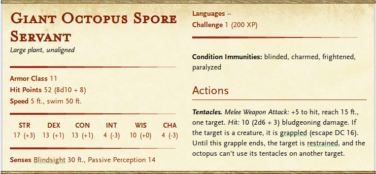 D&D MONSTERS: GIANT OCTOPUS SPORE SERVANT, STINGRAY AND WERESHARK