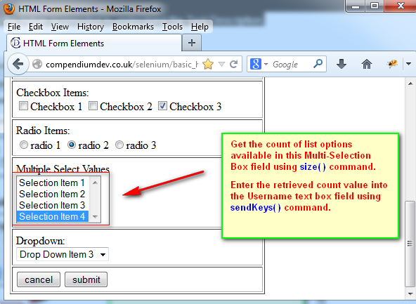 Selenium By Arun 428 Using Size To Retrieve The Count Of List Options Available In The