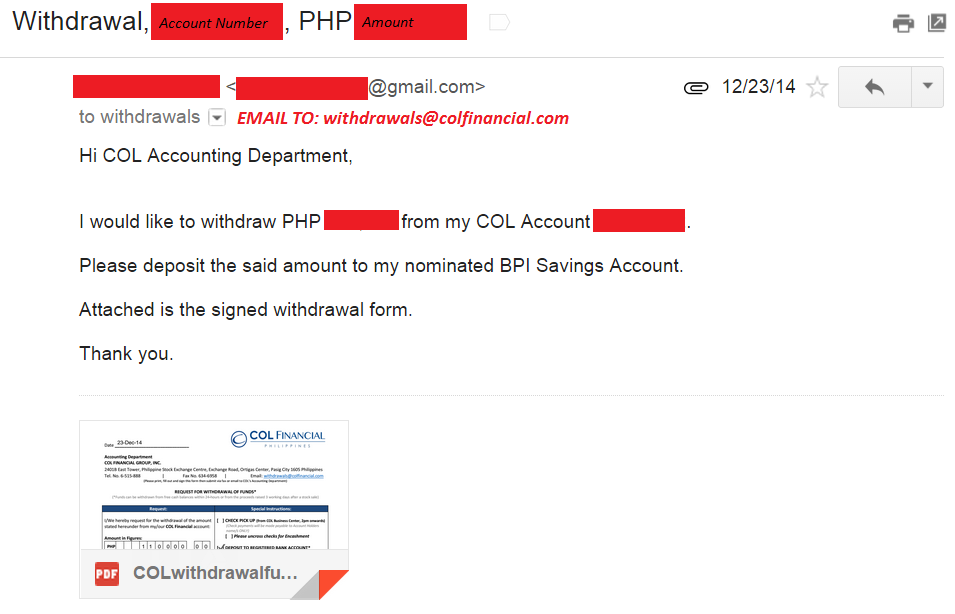 Filipino Investor: How to Withdraw Funds in COL Financial through Email ...