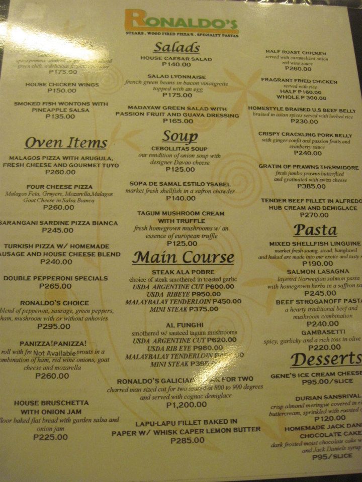 Davao Food: One Plate At a Time: Ronaldo's: Fine Dining Made Affordable