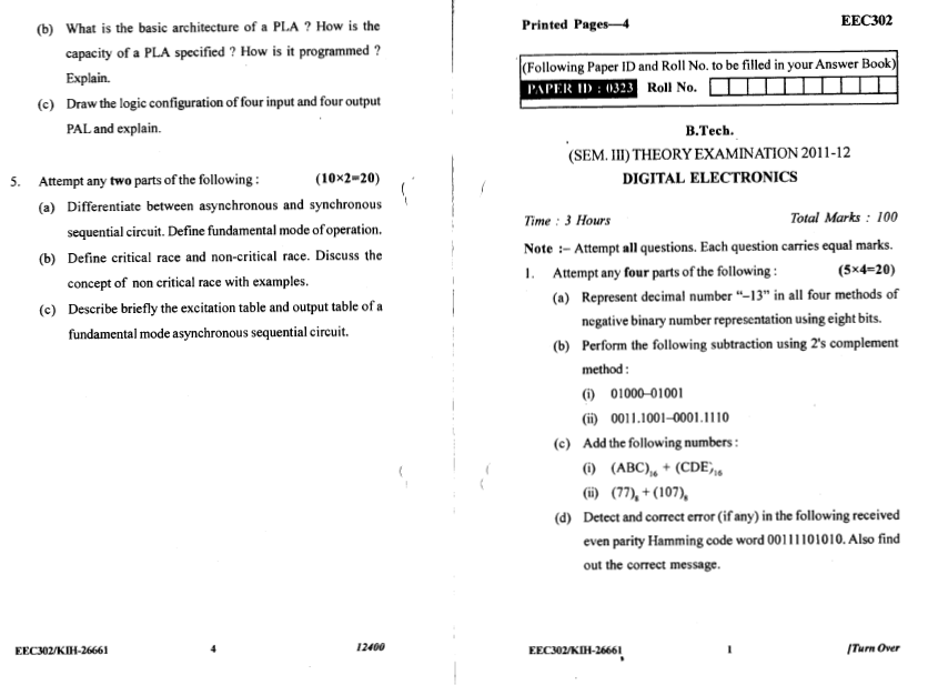 Digital Electronics Mahamaya Technical University 2012 Question Paper ...