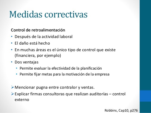El control y la evaluación.: MEDIDAS CORRECTIVAS CONTROL.