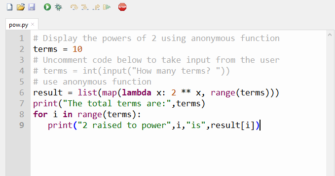 Python Program To Display Powers Of 2 Using Anonymous Function B2apython