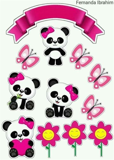 Topo de bolo panda rosa para editar e imprimir grátis - Festa Free