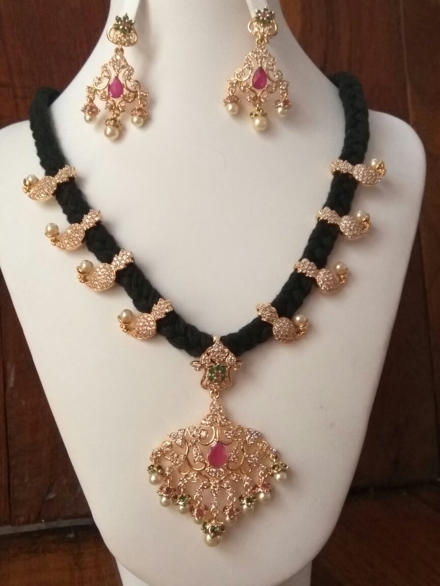 Latest BlackThread Chain With CZ pendent | Buy Online Jewellery