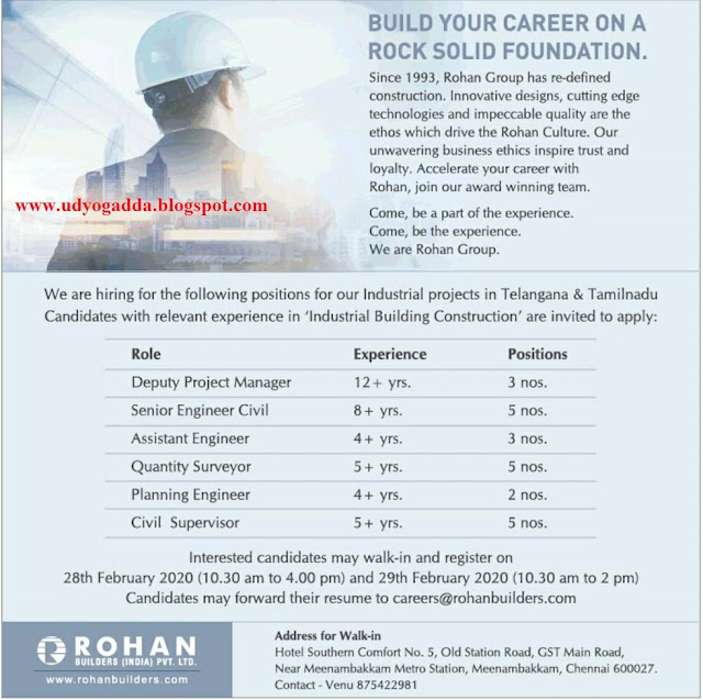 UDYOG ADDA: ROHAN BUILDERS INDIA PVT LTD WALK IN FOR MULTIPLE POSITIONS ...