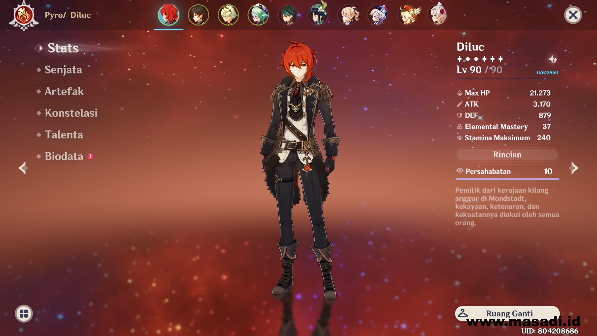 Recomendasi Build Artefak dan Senjata Diluc Main DPS Genshin Impact ...