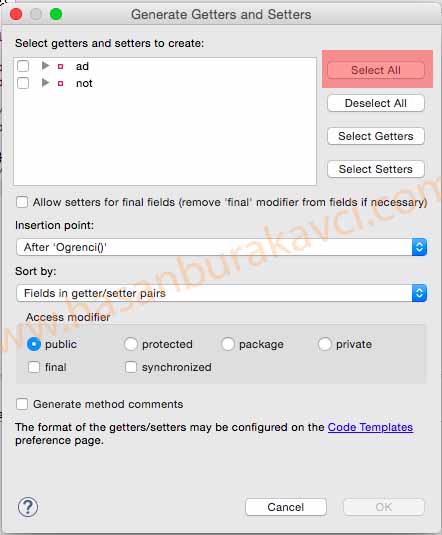 JAVA: Java Setter ve Getter Metodları (Eclipse)