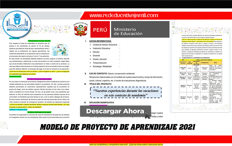 Modelo de proyecto de aprendizaje 2021| Aprendo en Casa| Minedu ~ Recursos Educativos