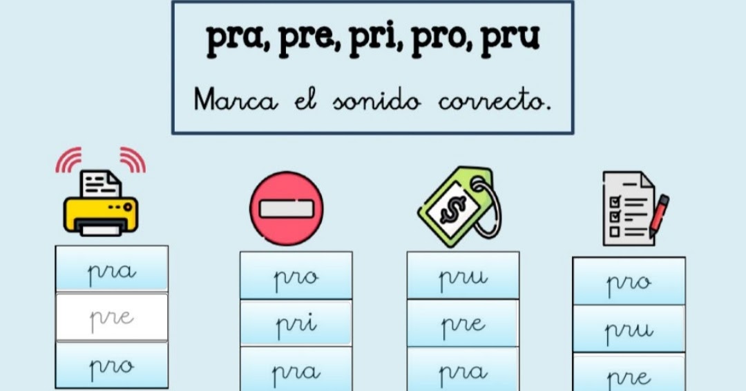 Tizas de colores: Trabadas pra, pre, pri, pro, pru y pla, ple, pli, plo ...