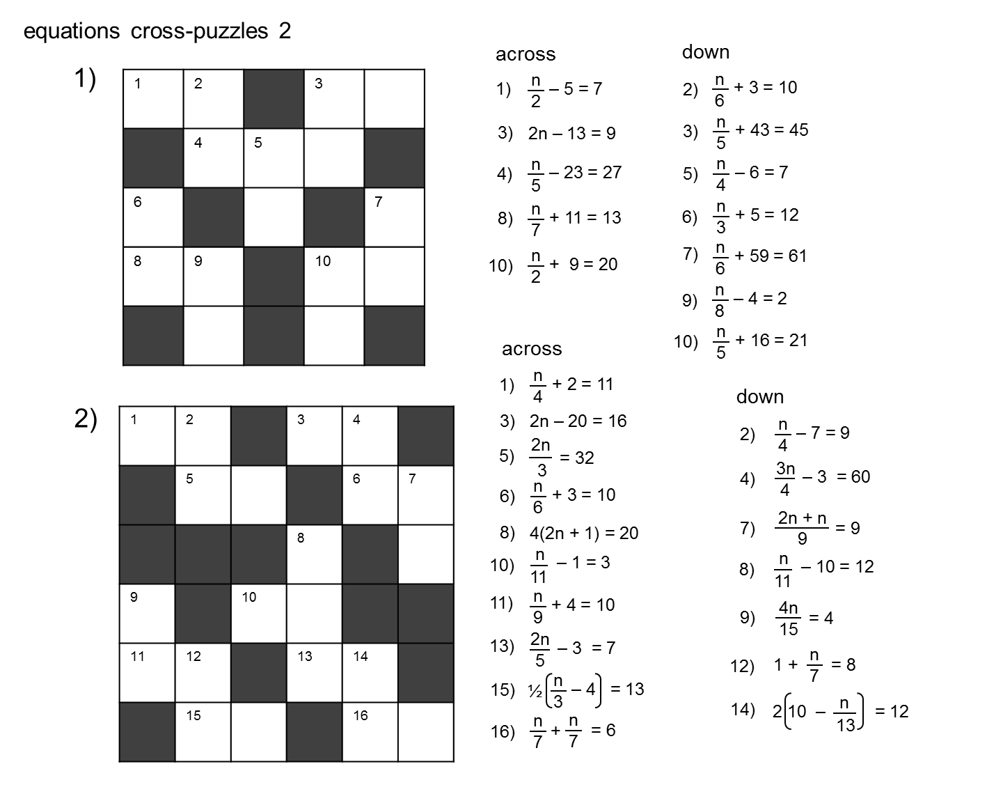 MEDIAN Don Steward mathematics teaching: linear equations cross-puzzles