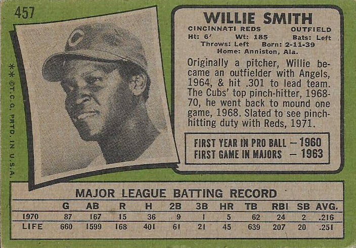 Topps 1971: no. 457 - willie smith