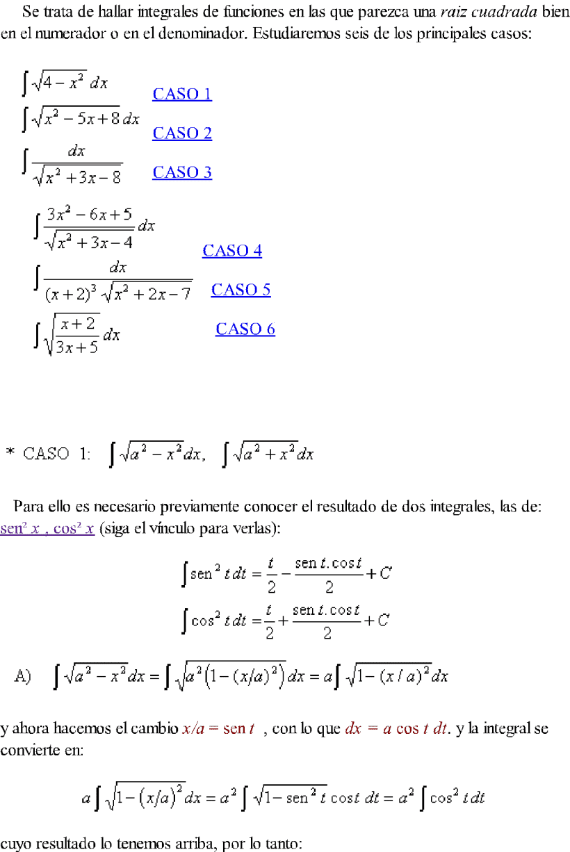 CÁLCULO DE INTEGRALES CON RAÍCES Y RADICALES EJERCICIOS RESUELTOS