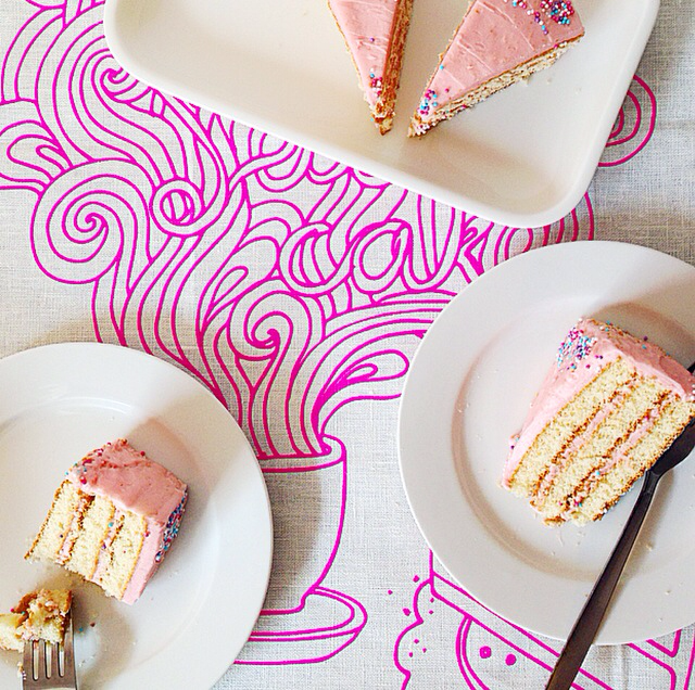 Baking is Love: 3-layered pink vanilla cake.