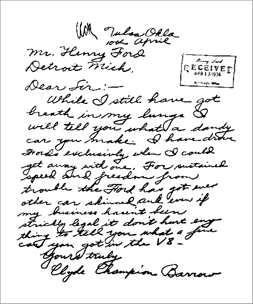 Fornology.com : Bonnie and Clyde's Letter to Henry Ford