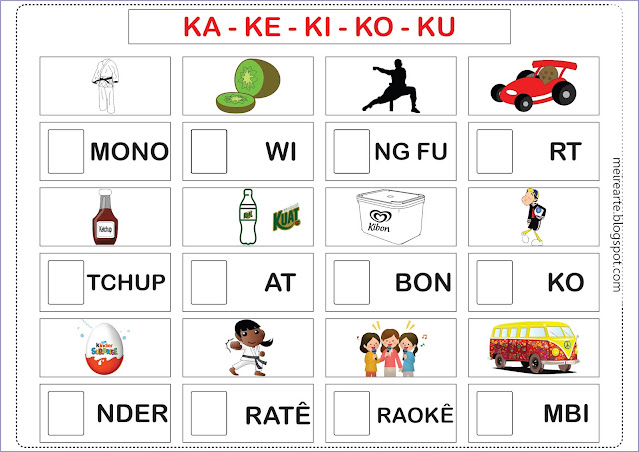 Atividades e moldes: Sílabas KA-KE-KI-KO-KU