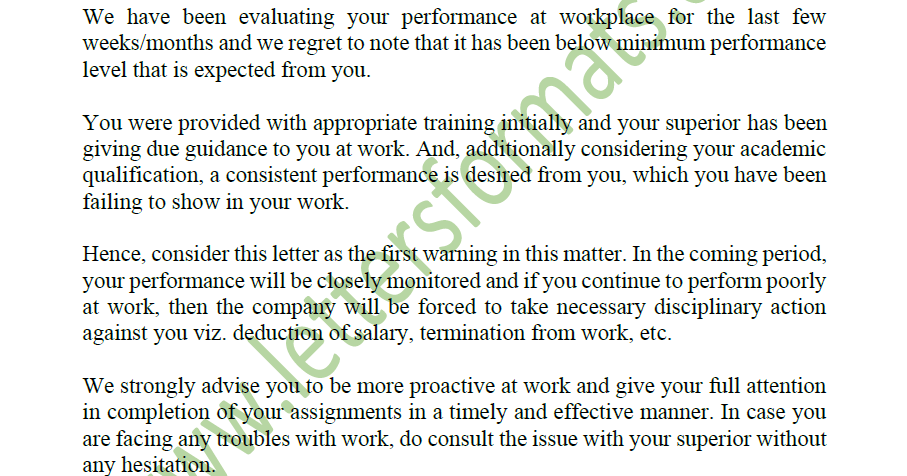 Write Letters Online Warning Letter To Employee For Poor Write Letters Online Warning Letter To Employee For Poor