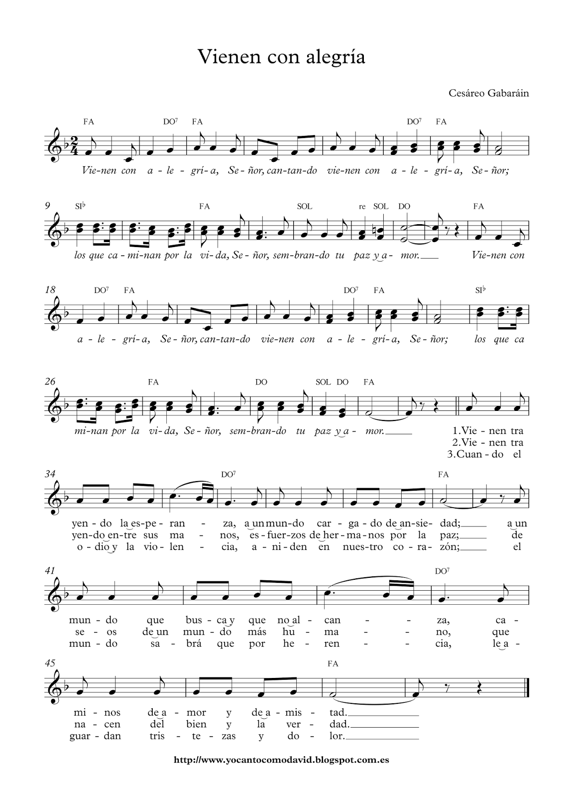 Vienen con alegría | Yo canto como David