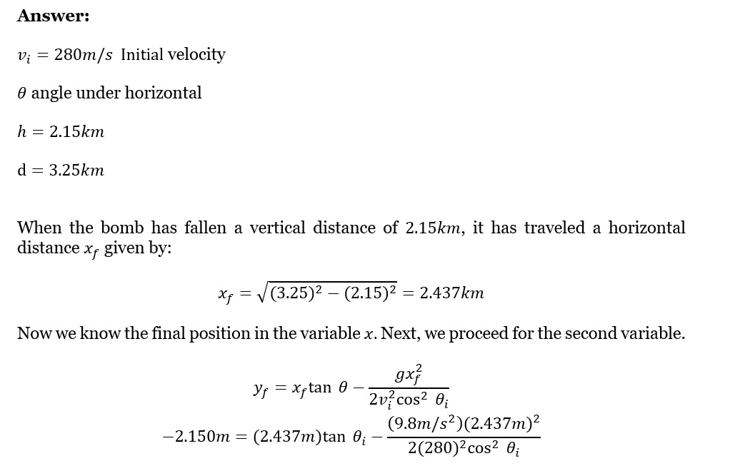 18. A dive-bomber has a velocity of 280 m/s at an angle θ below the horizontal. When the ...