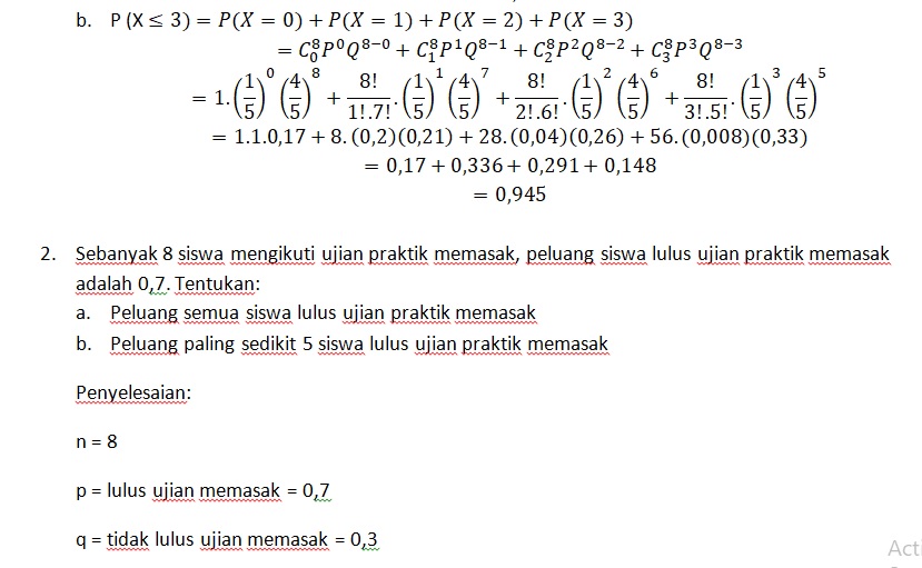 Matematika Peminatan Kelas XII contoh soal dan pembahasan distribusi ...