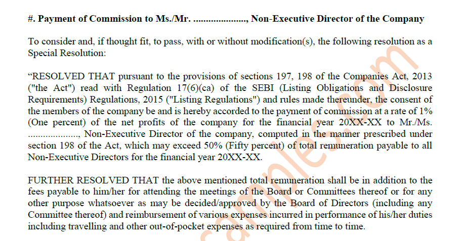 Special Resolution under Regulation 17(6)(ca) of SEBI (LODR)