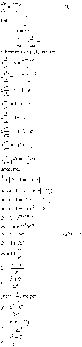 Differential Equations Solved Examples: dy/dx = (x - y)/x
