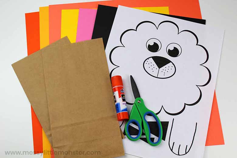 Paper Bag Puppet Lion Craft - Template Included! - Messy Little Monster