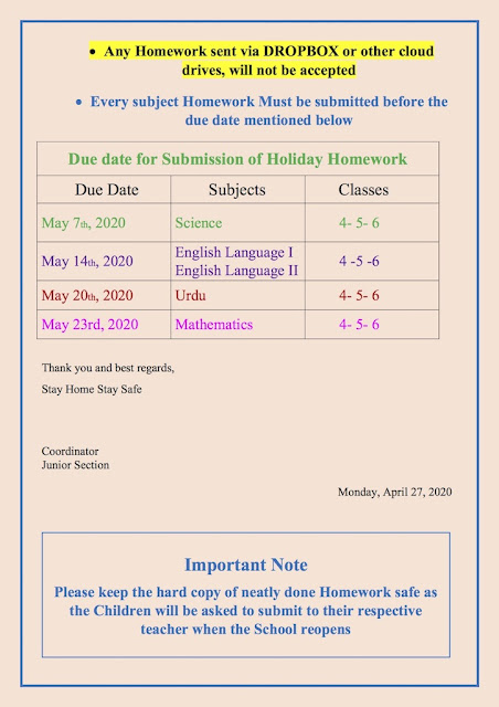 Convent of Jesus & Mary Lahore: Junior Section Homework Submission ...