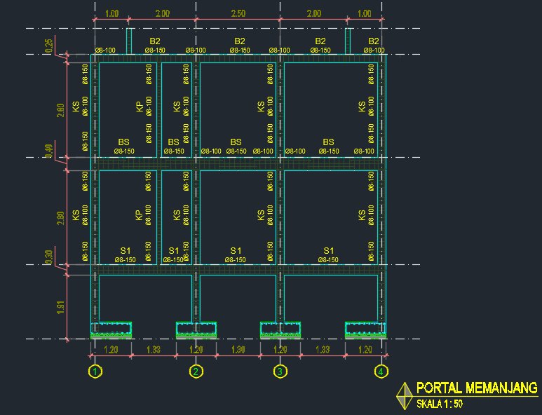 Potongan Portal Struktur - Contoh Gambar AutoCAD DWG - Arsitur Studio
