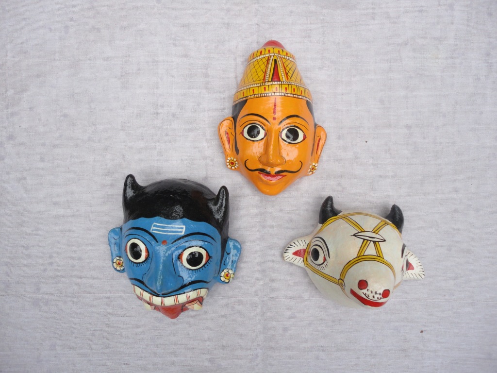 Cheriyal Scroll Paintings by Vaikuntam nakash: cherial sawdust masks