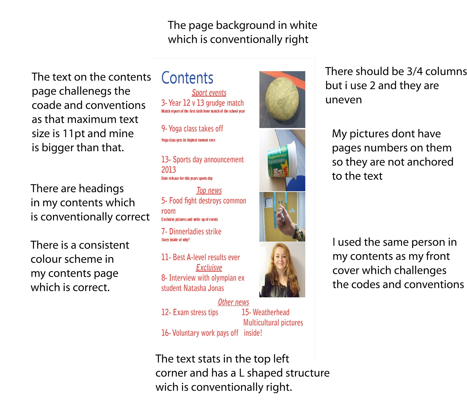 Media Coursework: Annotations of magazine cover and contents page
